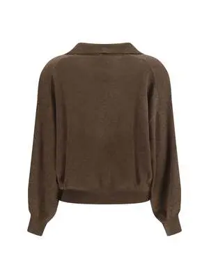 LISA YANG V-neck Cashmere Sweater With Sailor Collar - Brown