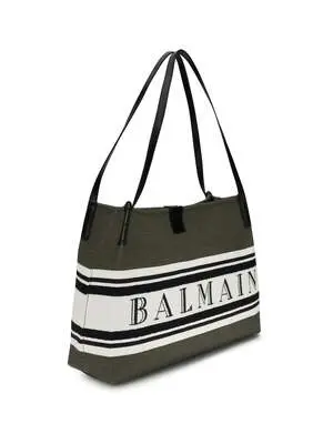 Balmain Medium Release Canvas And Leather Tote - Black