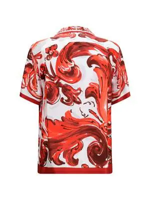 Dolce & Gabbana Maiolica Print Hawaii Shirt In Silk Twill - Red