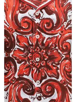 Dolce & Gabbana Maiolica Print Hawaii Shirt In Silk Twill - Red