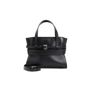 Moschino Belted Calfskin Leather Handbag - Black