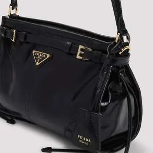 Prada Bonnie Small Leather Hobo Bag - Black