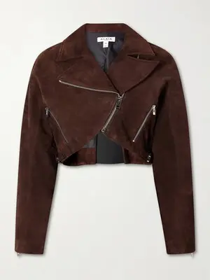 Alaïa Cropped Suede Biker Jacket - Brown