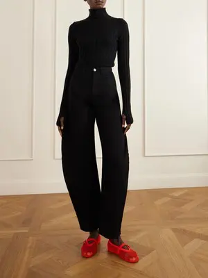 Alaïa Suede-trimmed Mesh Ballet Flats