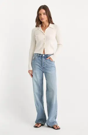 Good American The Ladder Rib Cardigan - Chalk