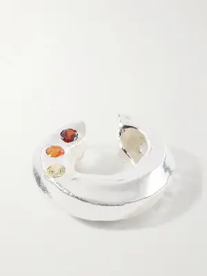 SIMUERO Sterling Silver Cubic Zirconia, Sapphire & Lab-grown Sapphire Ear Cuff - Multi
