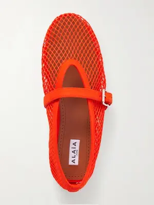 Alaïa Suede-trimmed Mesh Ballet Flats - Red