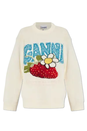 GANNI Sweater With A Colorful Pattern - Cream