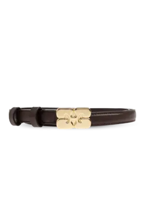 GANNI Eco Leather Skinny Belt With Gold Buckle - Brown