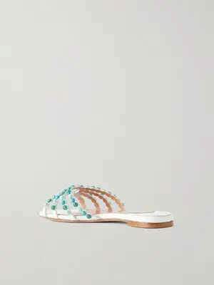 AQUAZZURA Gemma Embellished Leather Sandals - White