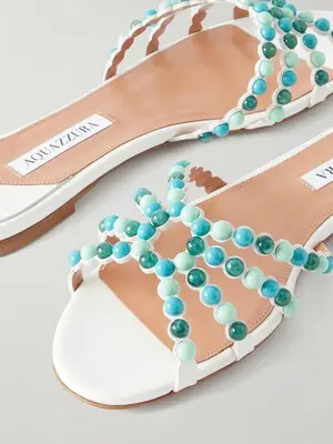 AQUAZZURA Gemma Embellished Leather Sandals - White