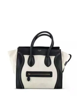 Celine Luggage Bag Canvas And Leather Micro Tote Bag - Neutrals