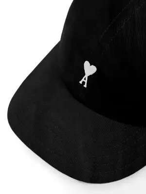 AMI Paris Cotton Cap With De Coeur Embroidery - Black