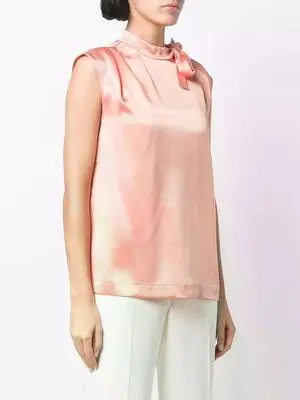 Alberta Ferretti Rose Silk Satin Bow Detail Sleeveless Blouse - Pink