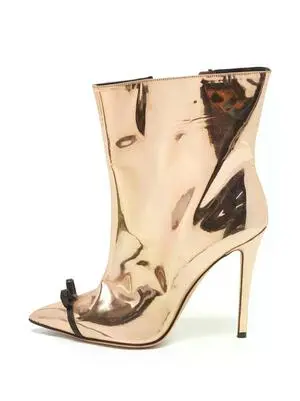 Marco De Vincenzo Rose Gold-tone Leather Bow Detail Stiletto Ankle Boots