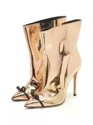 Marco De Vincenzo Rose Gold-tone Leather Bow Detail Stiletto Ankle Boots