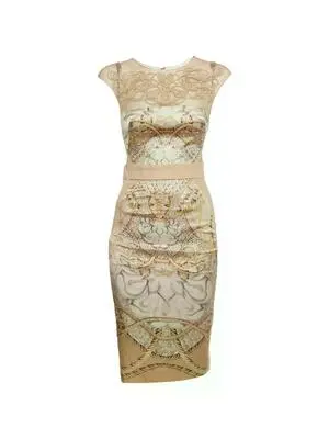Zuhair Murad Baroque Print Mesh Panel Midi Dress