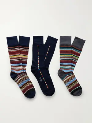 Paul Smith Pack Of Three Striped Cotton-blend Socks - Multi