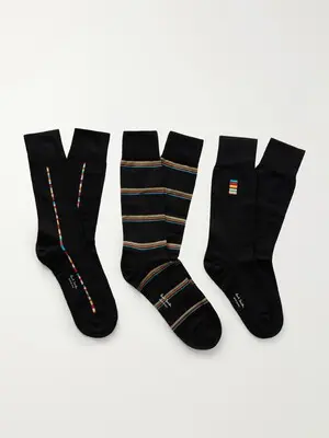 Paul Smith Pack Of Three Striped Cotton-blend Socks - Multi