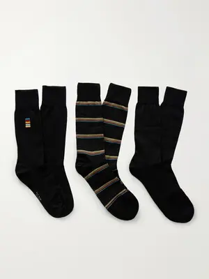 Paul Smith Pack Of Three Striped Cotton-blend Socks - Multi