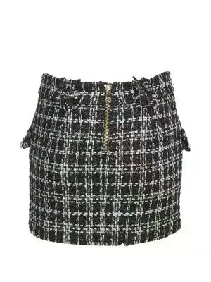 Balmain Belted Tweed Mini Skirt - Black