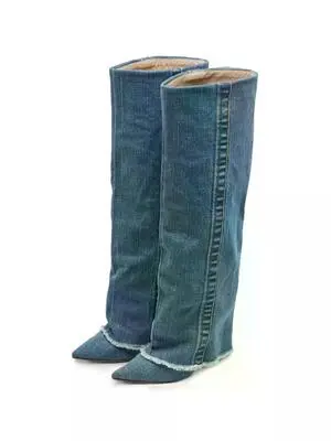 LE SILLA Pointed-toe Denim Mid-calf Boots