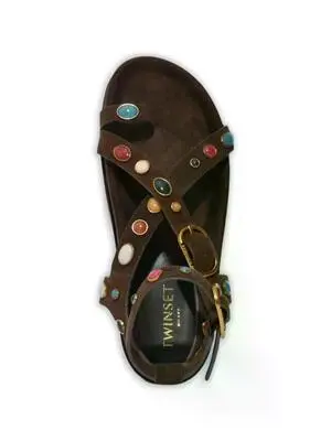 TWINSET Cabochon-embellished Suede Sandals