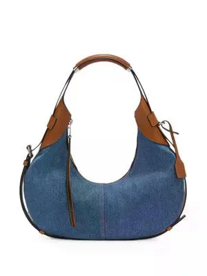 Moschino Denim Shoulder Bag With Leather Trim - Blue