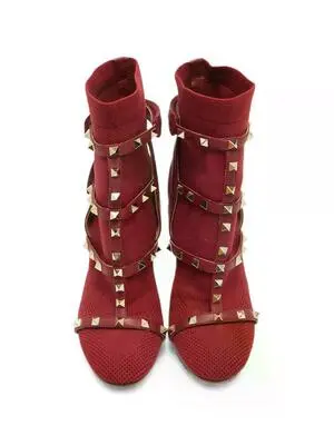 Valentino Garavani Burgundy Rockstud Ankle Boots - Red
