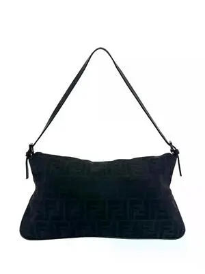 Fendi Zucca Canvas Double Flap Shoulder Bag - Black