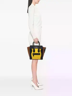 Celine Micro Tricolor Leather Luggage Tote Bag - Black
