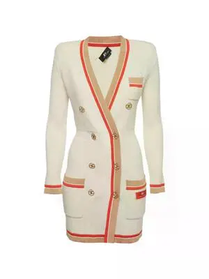 Elisabetta Franchi Cream Knit Double-breasted Mini Dress