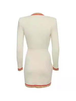 Elisabetta Franchi Cream Knit Double-breasted Mini Dress