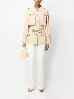 Alberta Ferretti Belted Linen Blend Jacket