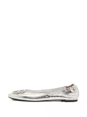 Tory Burch Minnie Logo-plaque Ballet Flats - Silver