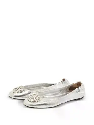 Tory Burch Minnie Logo-plaque Ballet Flats - Silver