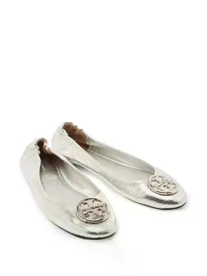Tory Burch Minnie Logo-plaque Ballet Flats - Silver