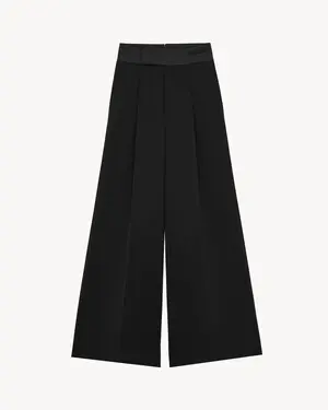 Saint Laurent Wide-leg Tuxedo Pants In Grain De Poudre - Noir