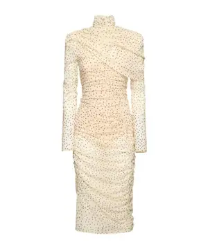 Magda Butrym Draped Stretch Silk Midi Dress With All Over Print - Nude