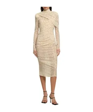 Magda Butrym Draped Stretch Silk Midi Dress With All Over Print