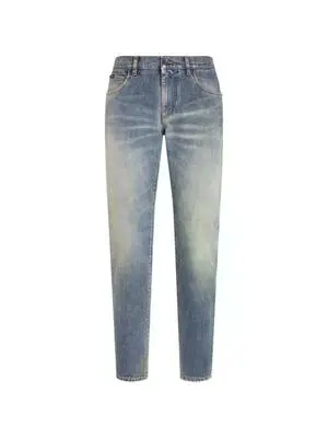 Dolce & Gabbana Slim Fit Logo Plaque Denim Trousers