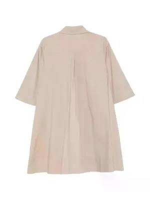 MOUTAKI Beige Point Collar Short Sleeve Mini Shirt Dress