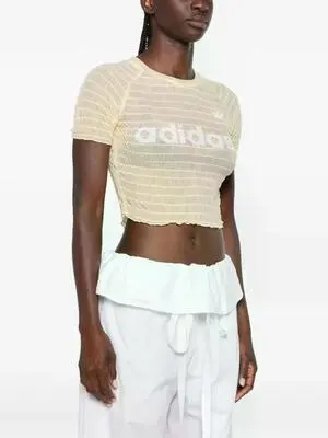 Adidas Logo Print Ruched Cropped T-shirt