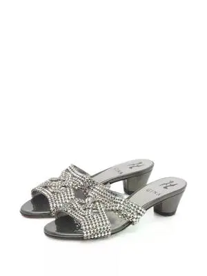 GINA Crystal-embellished Leather Slide Sandals - Silver