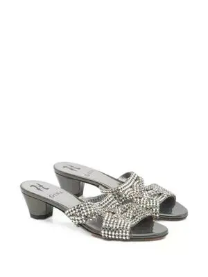 GINA Crystal-embellished Leather Slide Sandals
