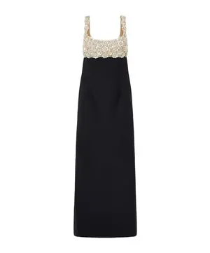 Oscar De La Renta Wool-blend And Embellished Tulle Gown - Black