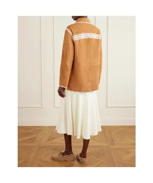 Sea Embroidered Suede Jacket With Crochet Trims