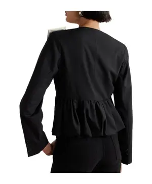 Sea Cropped Blazer With Fabric Flower Appliqu
