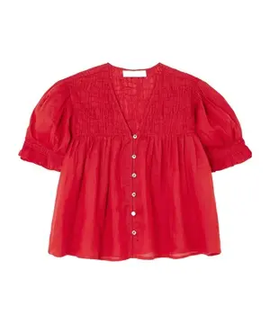Sea Cropped Pleated Ramie-voile Blouse