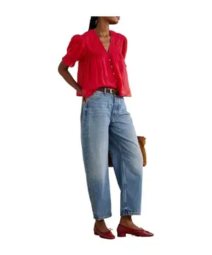 Sea Cropped Pleated Ramie-voile Blouse